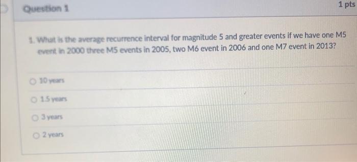 Solved 1. What is the average recurrence interval for a | Chegg.com