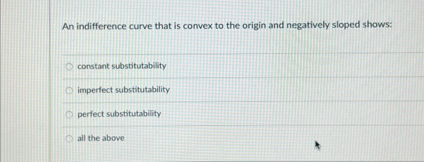 Solved An indifference curve that is convex to the origin | Chegg.com