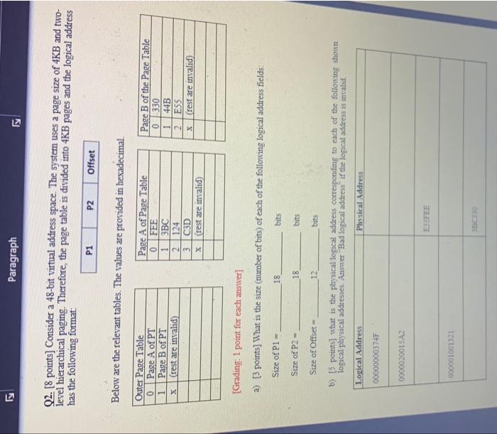 Solved Q2. [8 points] Consider a 48 -bit virtual address | Chegg.com
