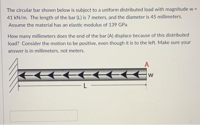 Solved The circular bar shown below is subject to a uniform | Chegg.com