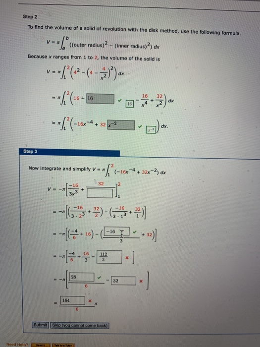 Solved Step 2 To find the volume of a solid of revolution | Chegg.com