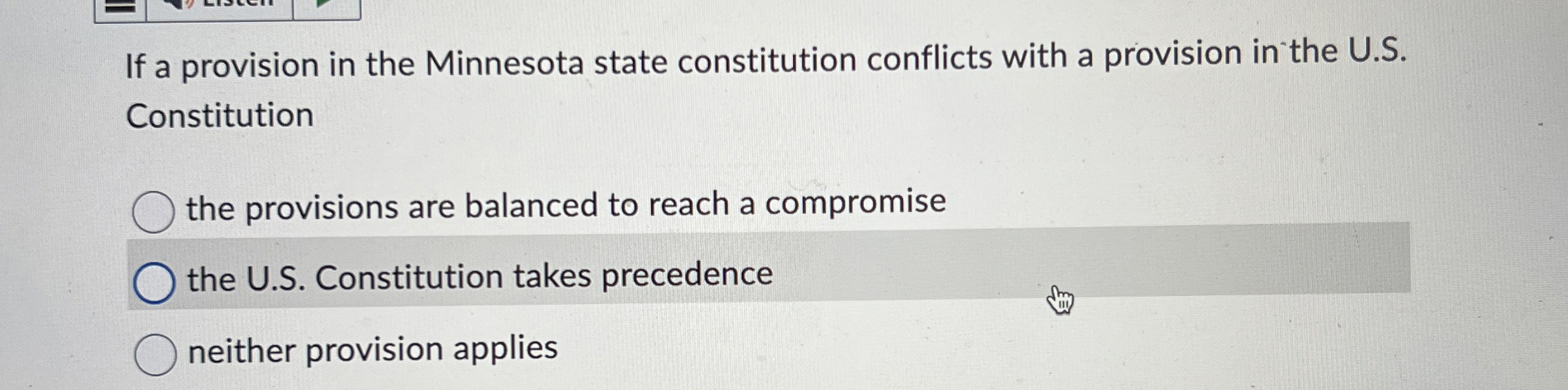 Solved If a provision in the Minnesota state constitution | Chegg.com