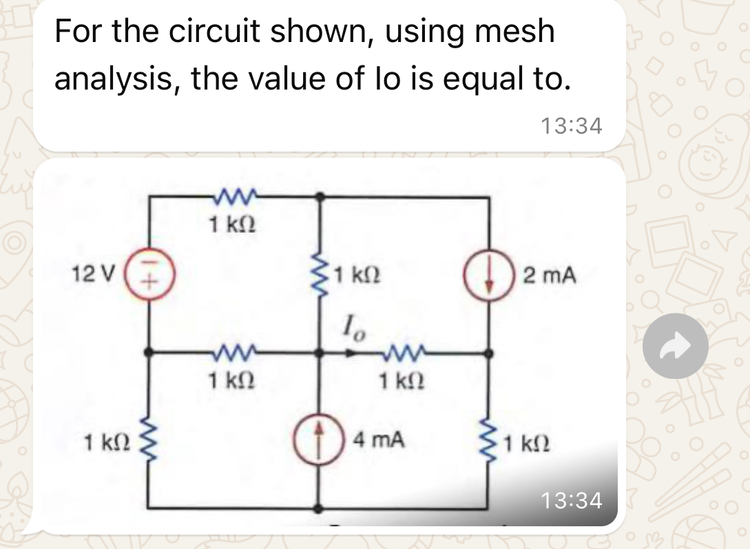 Solved For the circuit shown, using mesh analysis, the value | Chegg.com