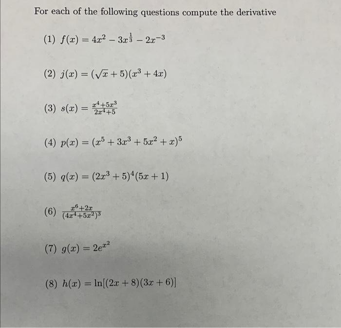 Solved For each of the following questions compute the | Chegg.com