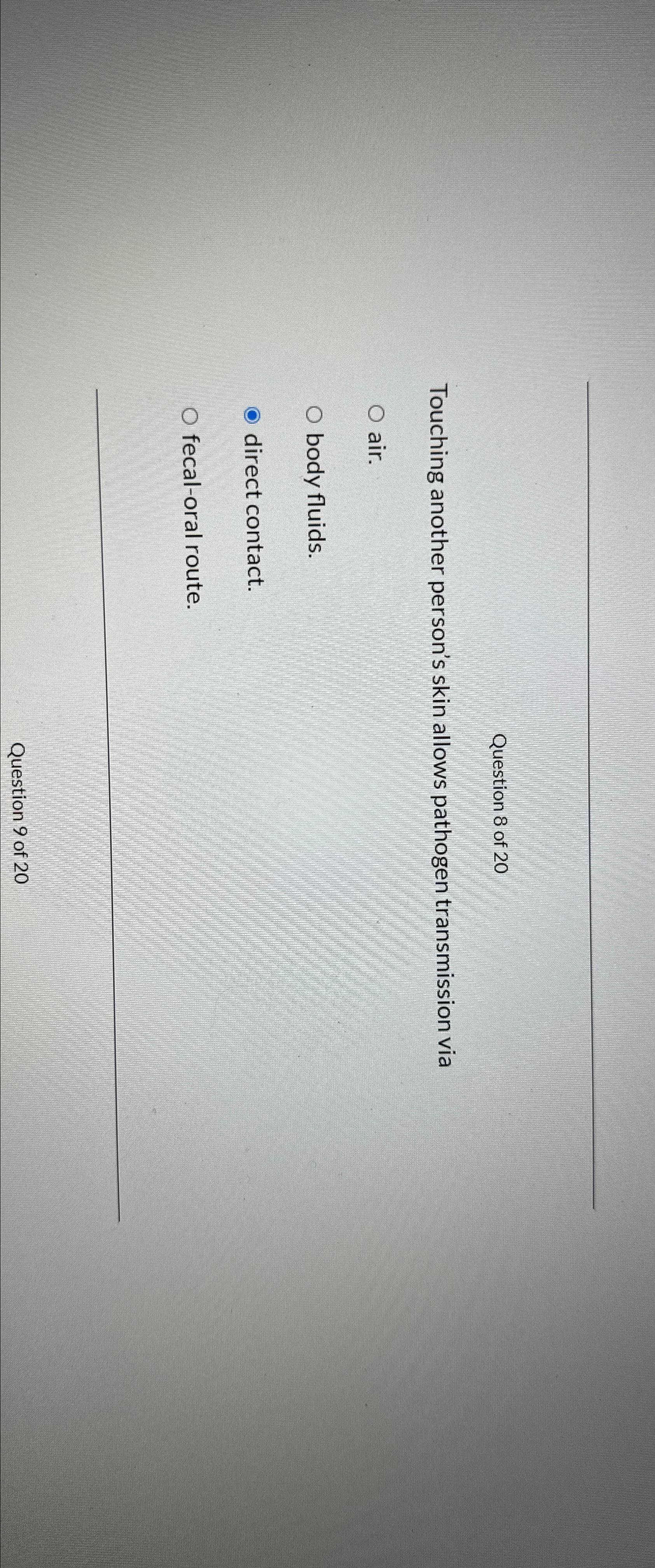 Solved Question 8 ﻿of 20Touching another person's skin | Chegg.com