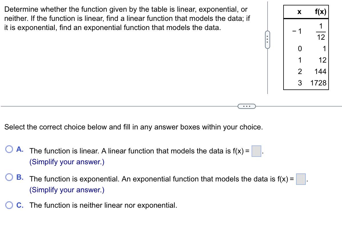 Solved Determine whether the function given by the table is | Chegg.com