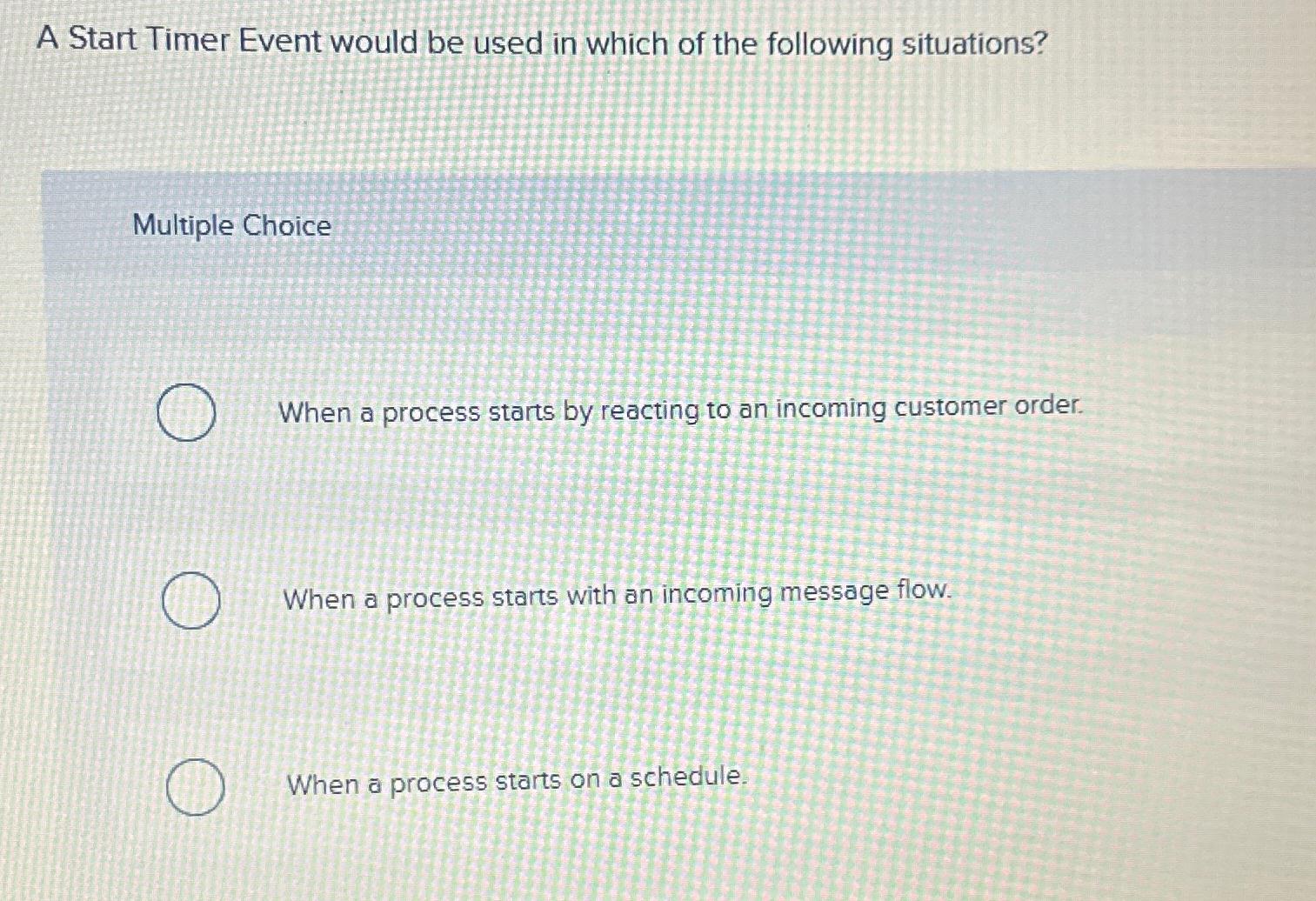 Solved A Start Timer Event would be used in which of the | Chegg.com