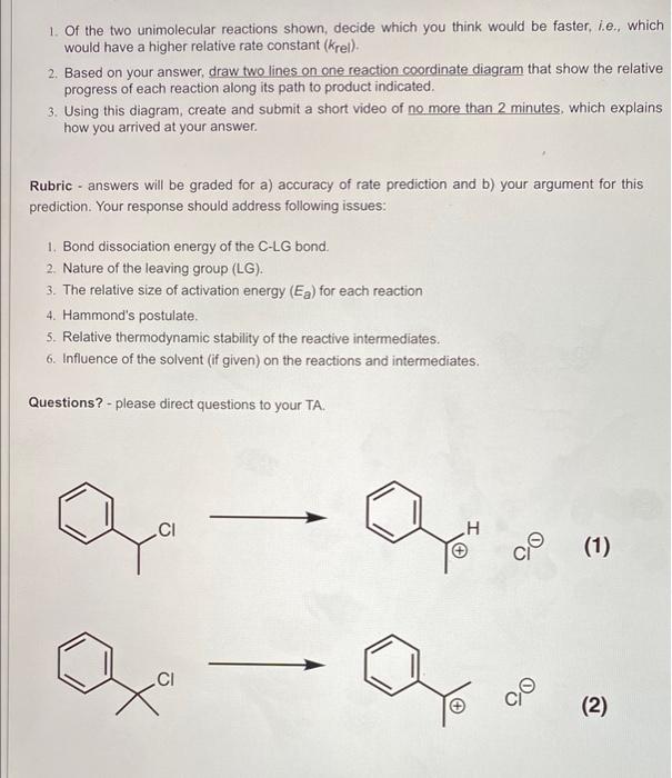 Solved 1. Of the two unimolecular reactions shown, decide | Chegg.com