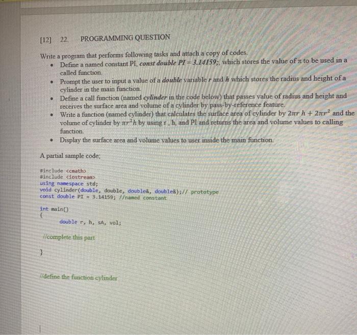 Solved [12] 22 PROGRAMMING QUESTION Write a program that | Chegg.com