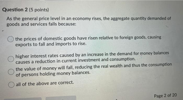 Solved Question 2 (5 points) As the general price level in | Chegg.com
