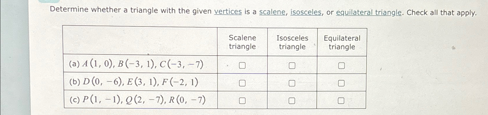 Determine whether a triangle with the given vertices | Chegg.com