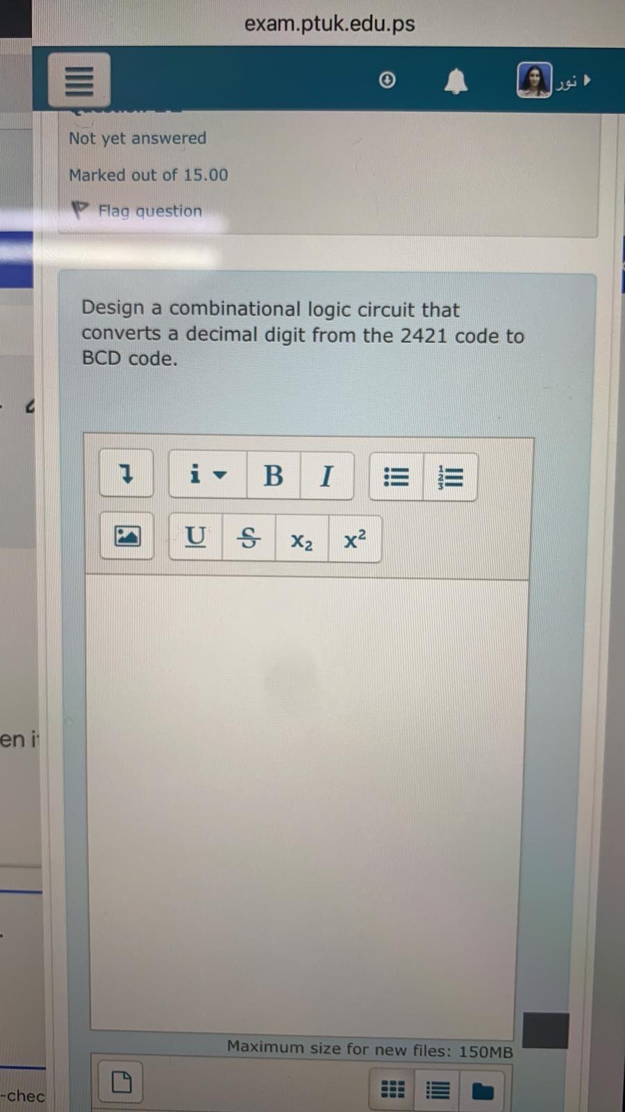 Solved exam.ptuk.edu.psNot yet answeredMarked out of | Chegg.com