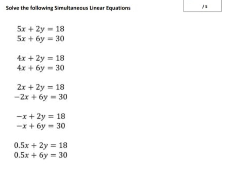 Solved Solve the following Simultaneous Linear Equations 5x | Chegg.com