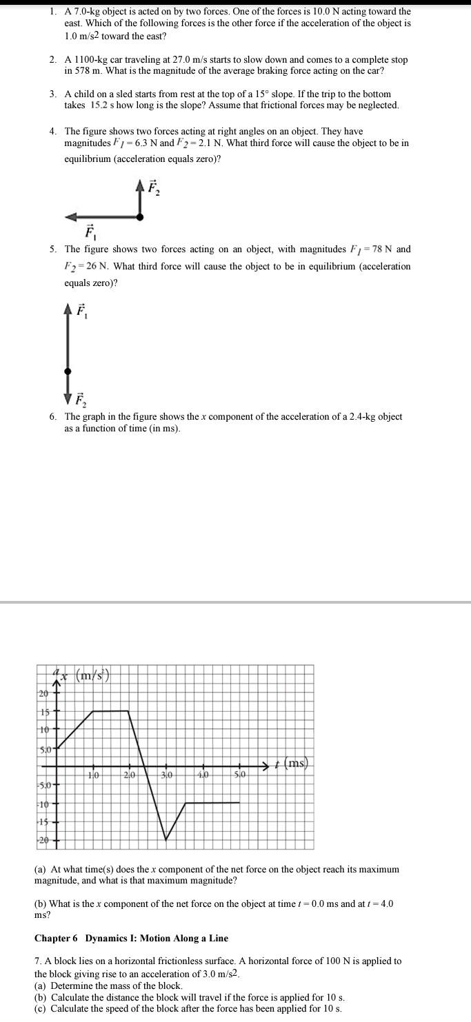 Solved 1. A 7.0−kg object is acted on by two forces. One of | Chegg.com