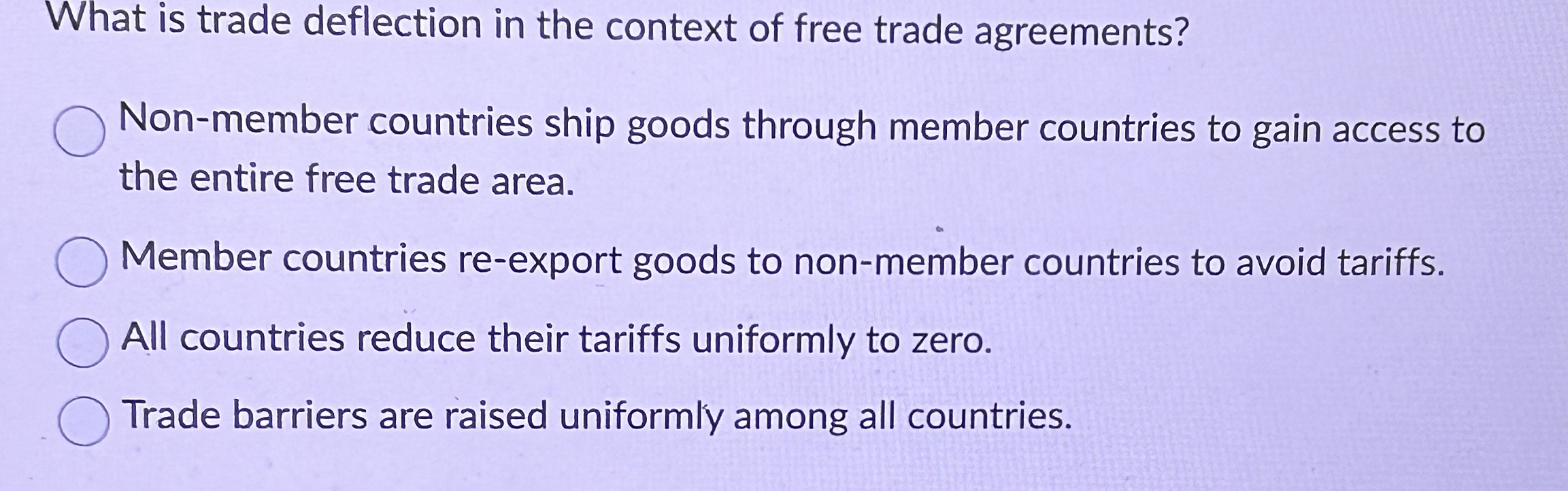 Solved What is trade deflection in the context of free trade | Chegg.com