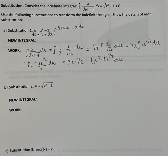 Solved Substitution. Consider the indefinite integral: | Chegg.com