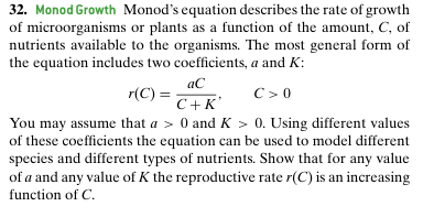 Solved Monod Growth Monod's equation describes the rate of | Chegg.com