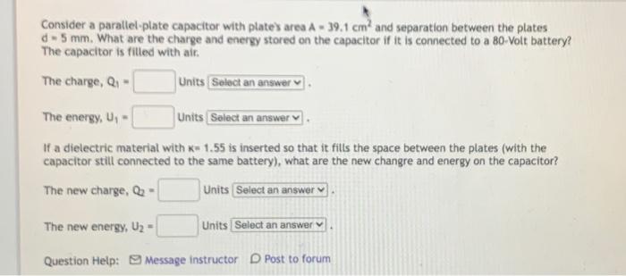 Solved Consider a parallel-plate capacitor with plates area | Chegg.com