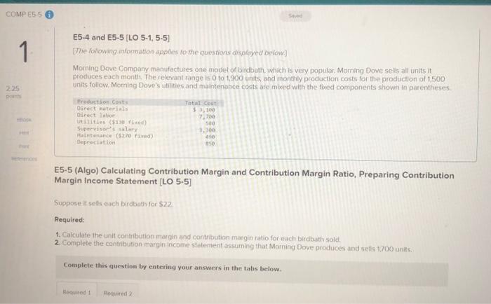 Solved COMP E5-5i 1 2.25 points eBook Hint Print References | Chegg.com
