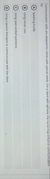 Solved Communication skills are adapted for clients with | Chegg.com