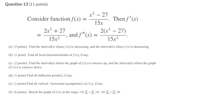 Solved Question 13 (11 points) . , and 15x3 13 - 27 Consider | Chegg.com