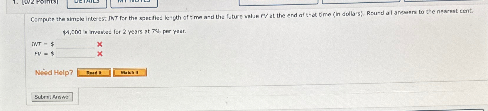 Solved Compute the simple interest INT for the specified | Chegg.com