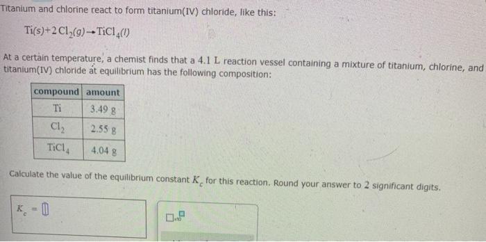 Solved Titanium and chlorine react to form titanium(IV) | Chegg.com