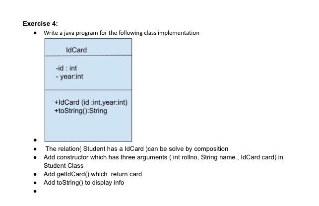 Solved Lab-3 Exercise 1: • Write a java program for the | Chegg.com