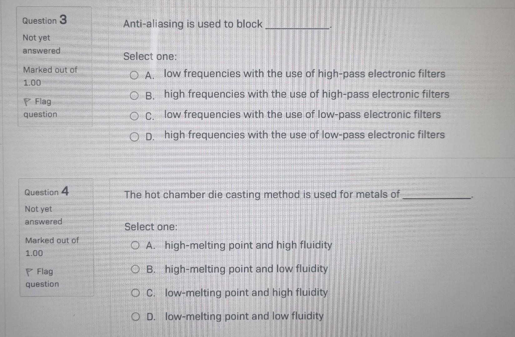 Solved Anti-aliasing is used to block Select one: A. Iow | Chegg.com
