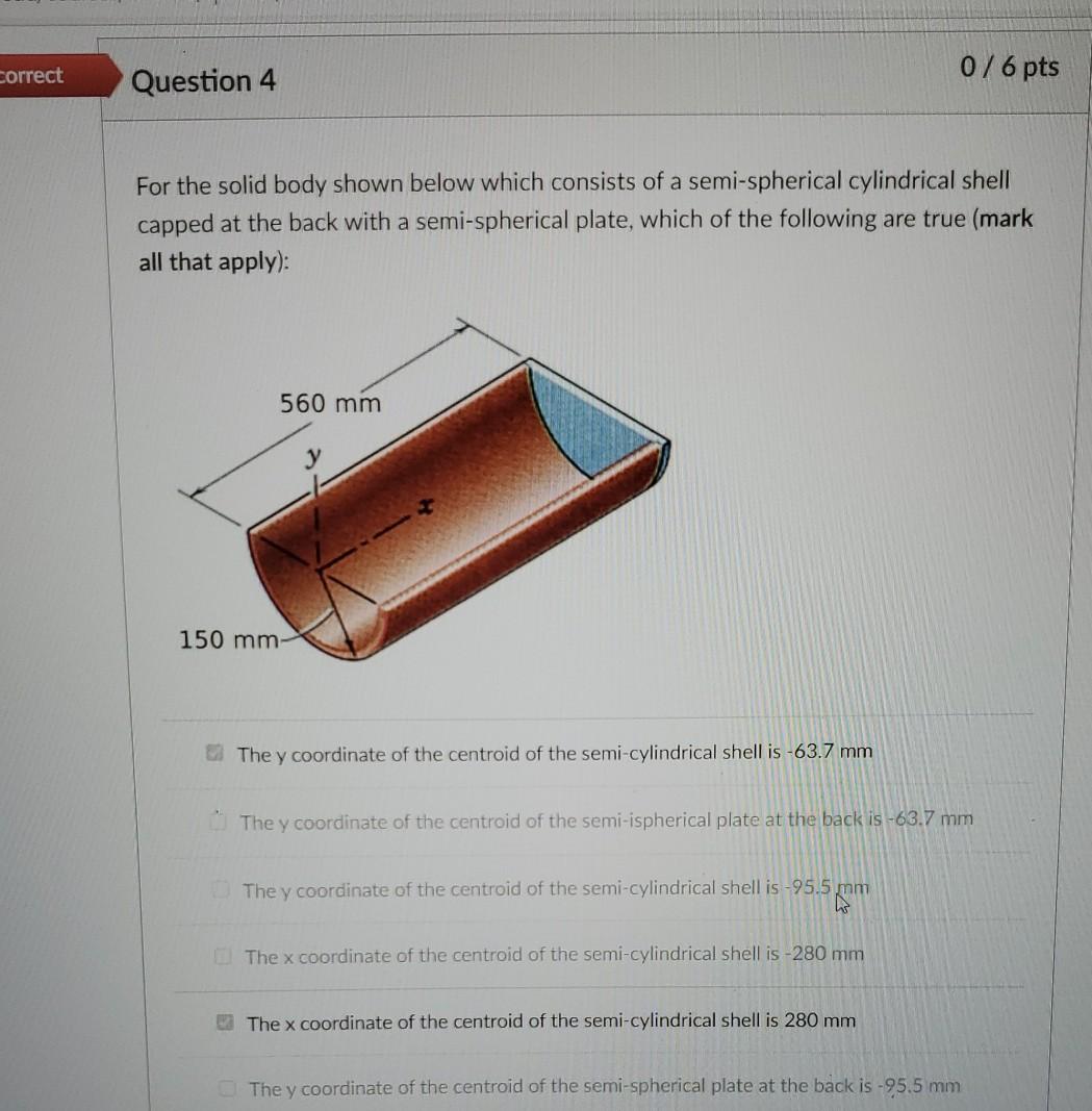 Solved correct 0/6 pts Question 4 For the solid body shown | Chegg.com