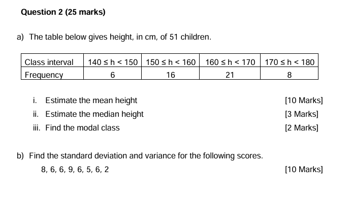 Solved Question 2 (25 ﻿marks) ﻿a) ﻿The table below gives | Chegg.com
