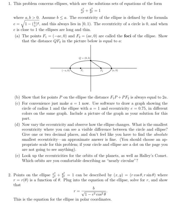 Solved This problem concerns ellipses, which are the | Chegg.com