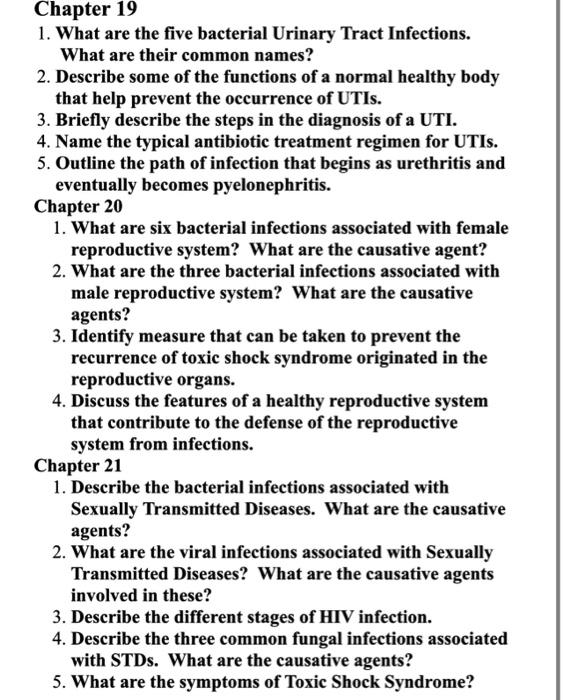 Solved Chapter 19 1. What are the five bacterial Urinary | Chegg.com