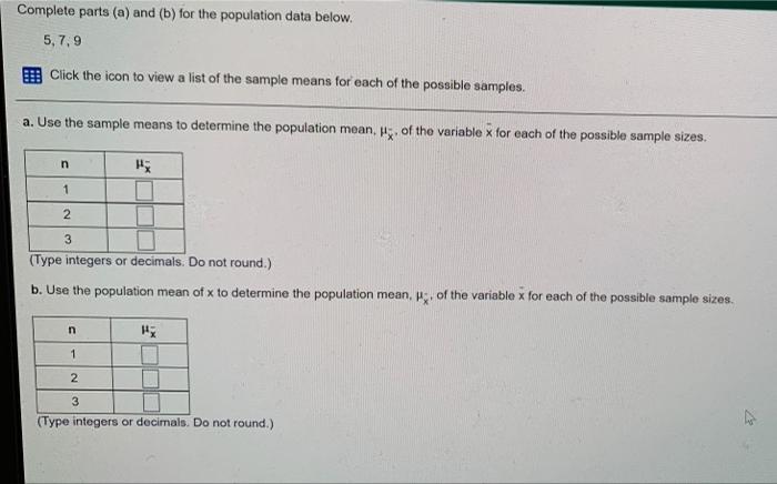 Solved Complete parts (a) and (b) for the population data | Chegg.com