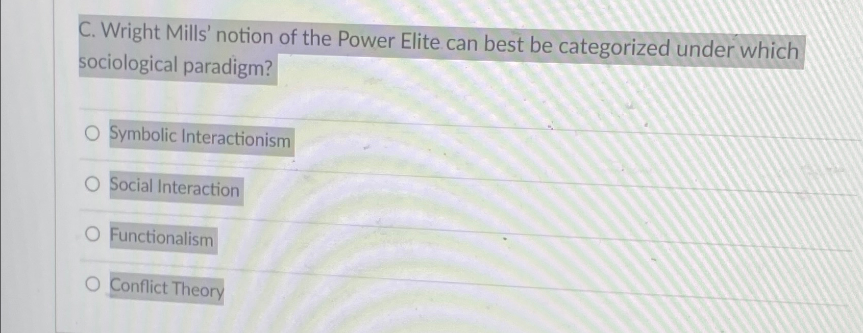 Solved C. ﻿Wright Mills' notion of the Power Elite can best | Chegg.com