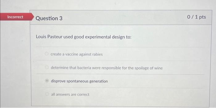 Solved Louis Pasteur used good experimental design to: | Chegg.com