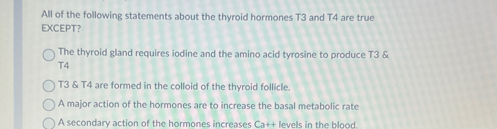 Solved All of the following statements about the thyroid | Chegg.com