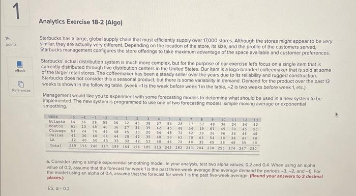 Solved Analytics Exercise 18−2 (Algo) Starbucks has a large, | Chegg.com