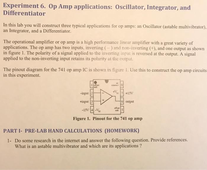 Solved Experiment 6. Op Amp applications: Oscillator, | Chegg.com