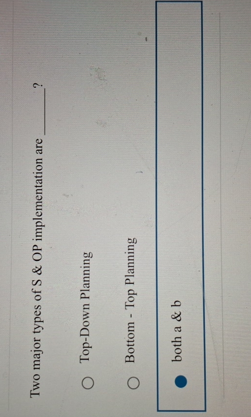 Solved Two major types of S & OP implementation are | Chegg.com