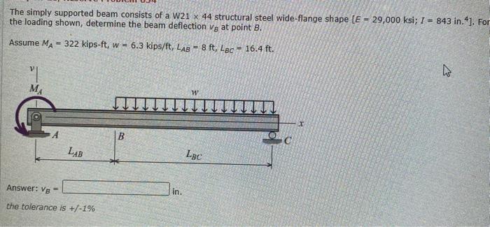 Solved The simply supported beam consists of a W21 x 44 | Chegg.com