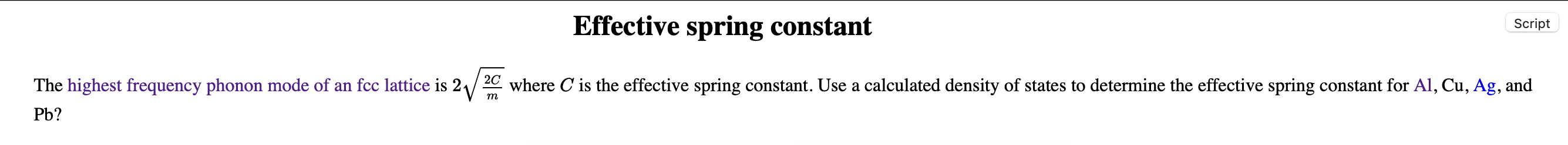 Solved Effective spring constantThe highest frequency phonon | Chegg.com