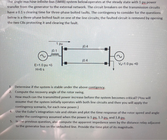 Solved The single-machine-infinite-bus (SMIB) system | Chegg.com