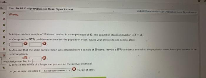 Solved A simple random sample of 10 items resulted in a | Chegg.com