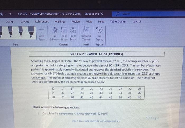Solved Kin 270 Homework Assignment 2 Spring 2021