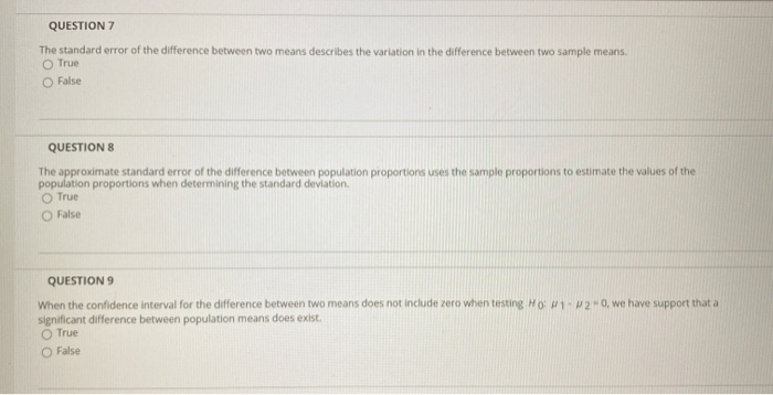 Solved QUESTION 7 The standard error of the difference | Chegg.com