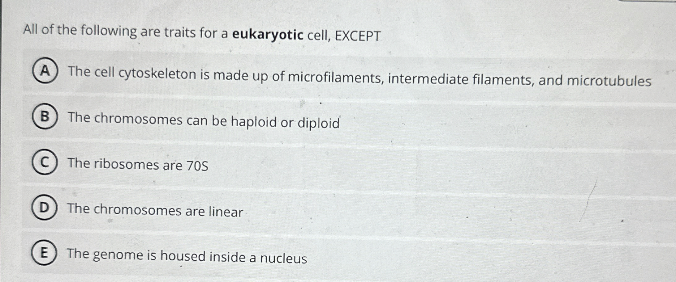Solved All of the following are traits for a eukaryotic | Chegg.com