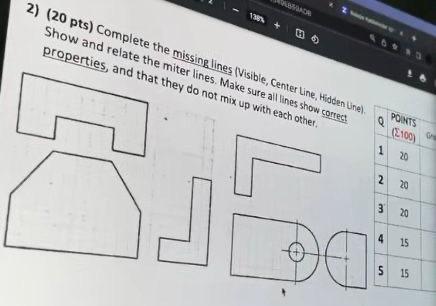 Solved 2) (20pts) Complete the missing lines (Visible, | Chegg.com