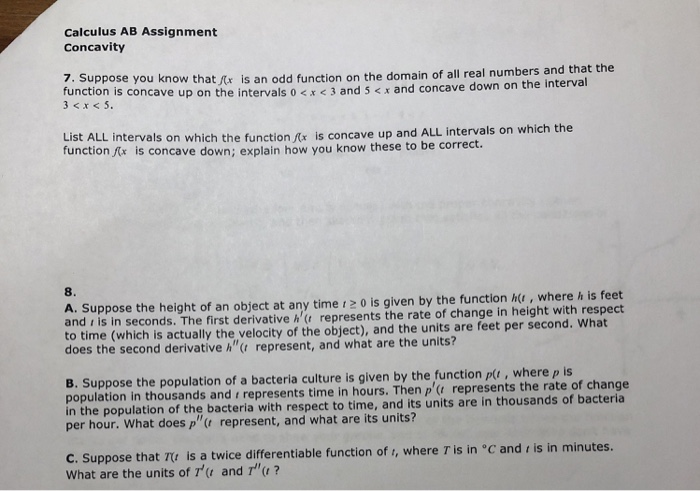 Solved Calculus AB Assignment Concavity 1. Suppose you know | Chegg.com
