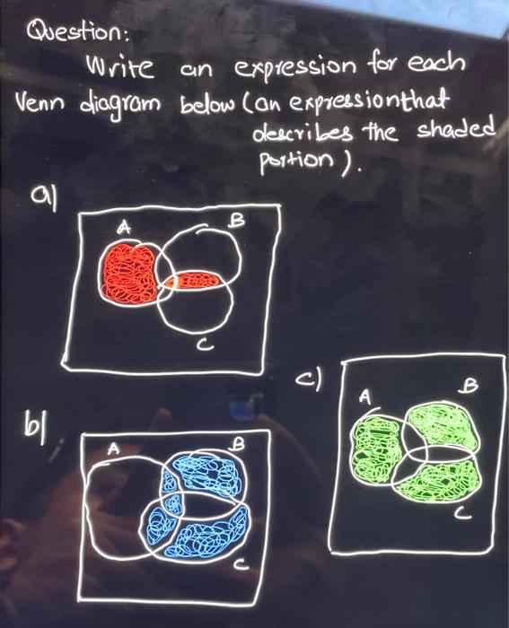 Solved Question: Write an expression for each Venn diagram | Chegg.com